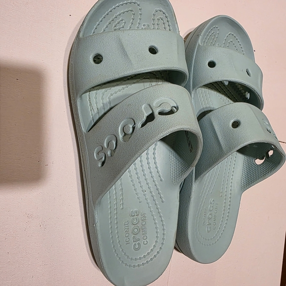 CROCS | Shoes | Crocs Light Blue Slide Sandals | Poshmark